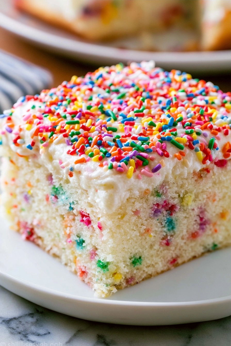 Sheet Pan Vanilla Birthday Cake with Summer Sprinkles